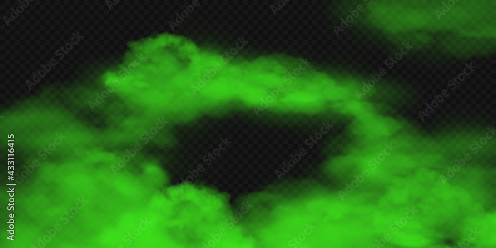 Green toxic smoke fog. Vector realistic illustration of big emerald ...