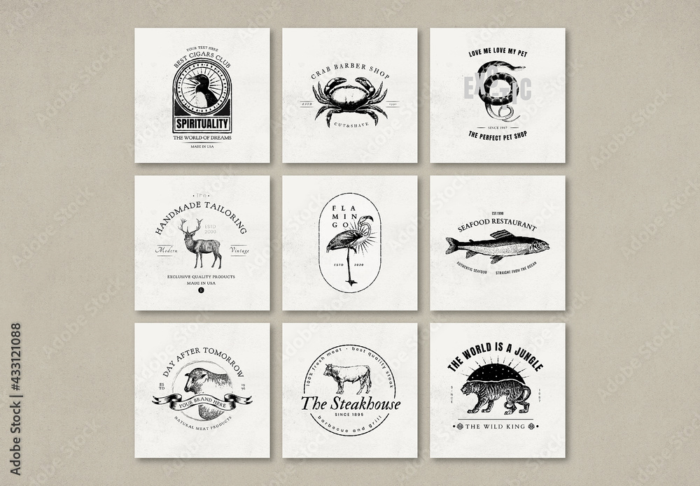 Vintage Business Badge Retro Animal Logo Set Stock Template | Adobe Stock