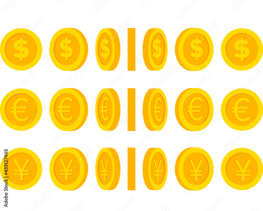 Set of gold coins, vector yellow metal money. Coins from different ...