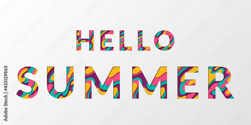 Hello June summer calligraphic text with paper cut origami effect ...