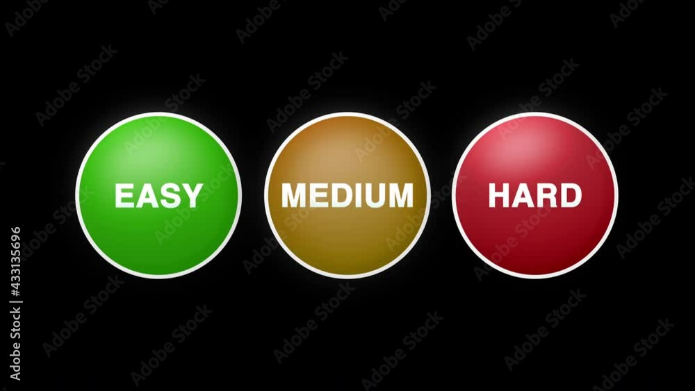 Easy Medium and Hard Text Button Click Animation on Black Background and Green Screen Stock ビデオ ...