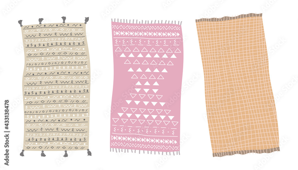 Hand drawn oriental carpet top view. Rug with ornaments as wall decor ...