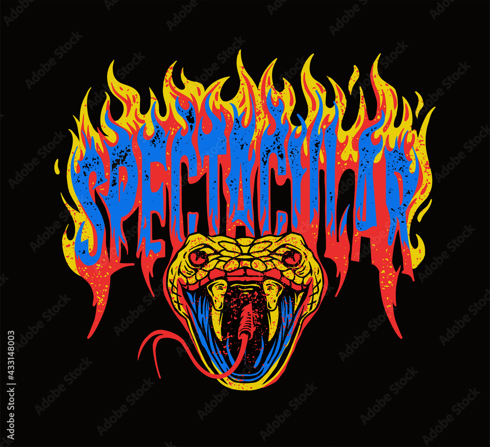 Spectacular custom typography with flame and snake head illustration ...