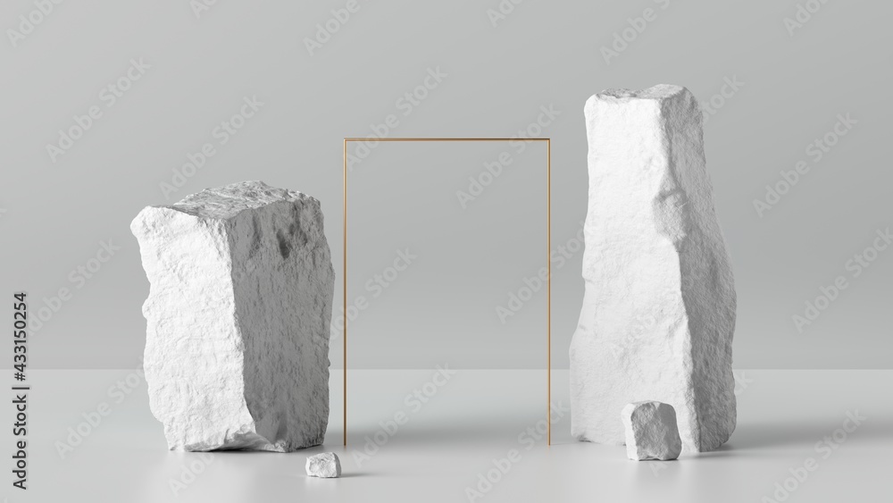 3d render, abstract background with broken rocks, cobblestones ruins ...