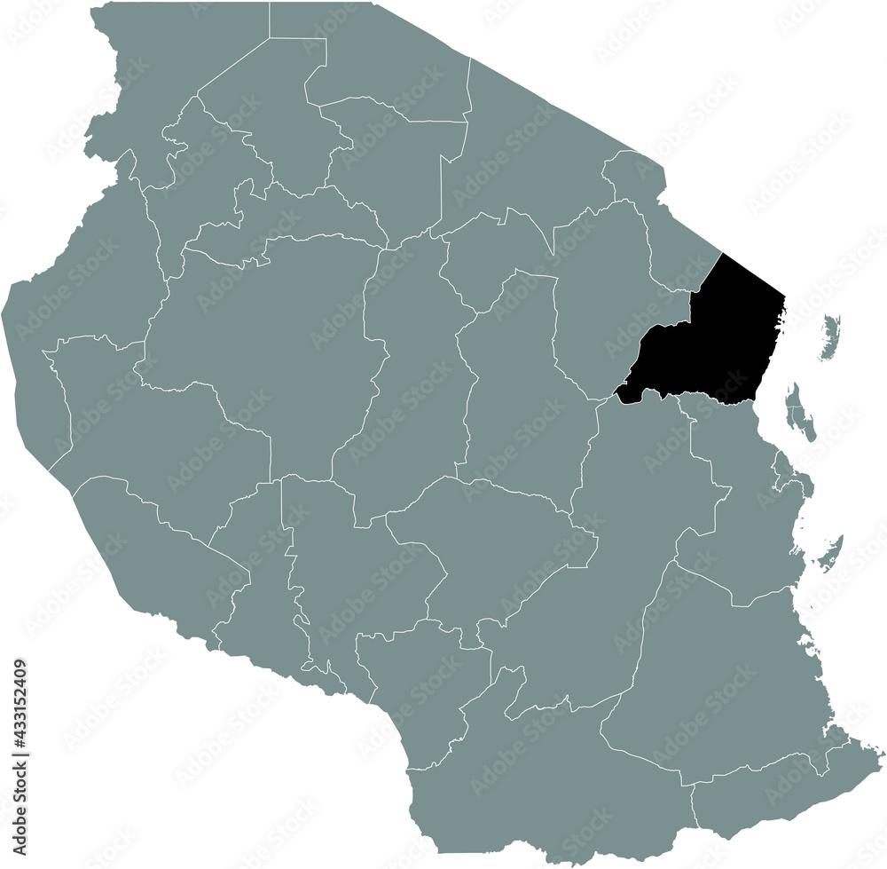 Black highlighted location map of the Tanzanian Tanga region inside ...