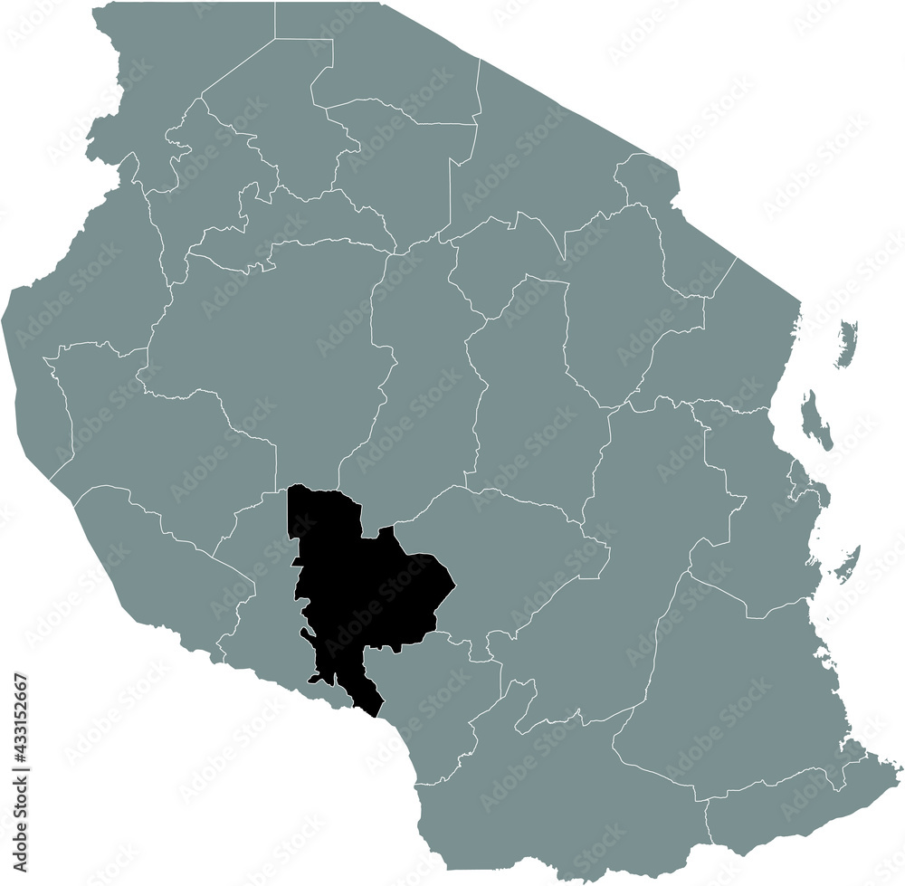 Black highlighted location map of the Tanzanian Mbeya region inside ...