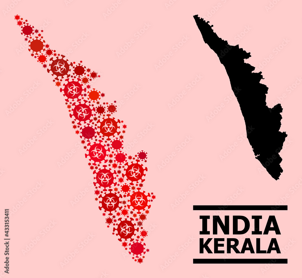vector-covid-mosaic-map-of-kerala-state-done-for-lockdown-posters-red