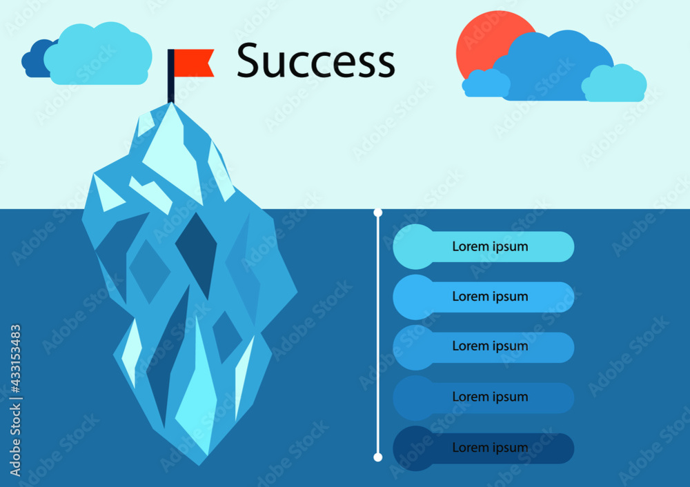 vector the iceberg model key to success, infographic of success ...