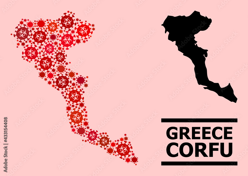 Vector covid mosaic map of Corfu Island created for pandemic posters ...