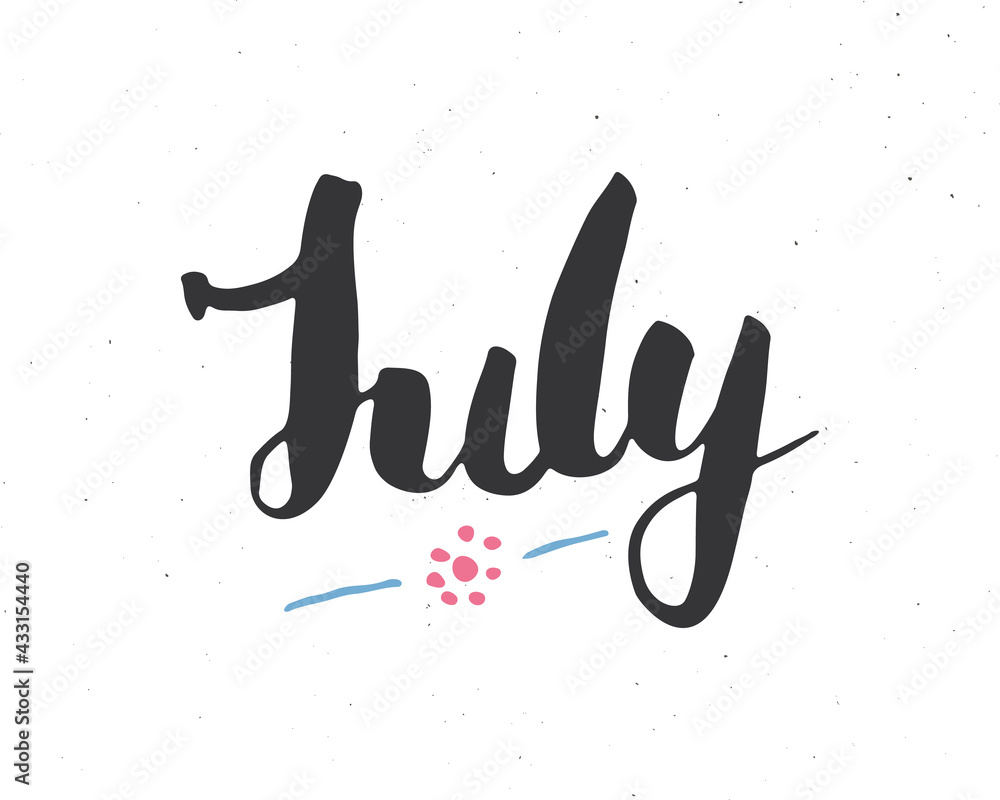 July lettering handwritten sign, Hand drawn grunge calligraphic text ...