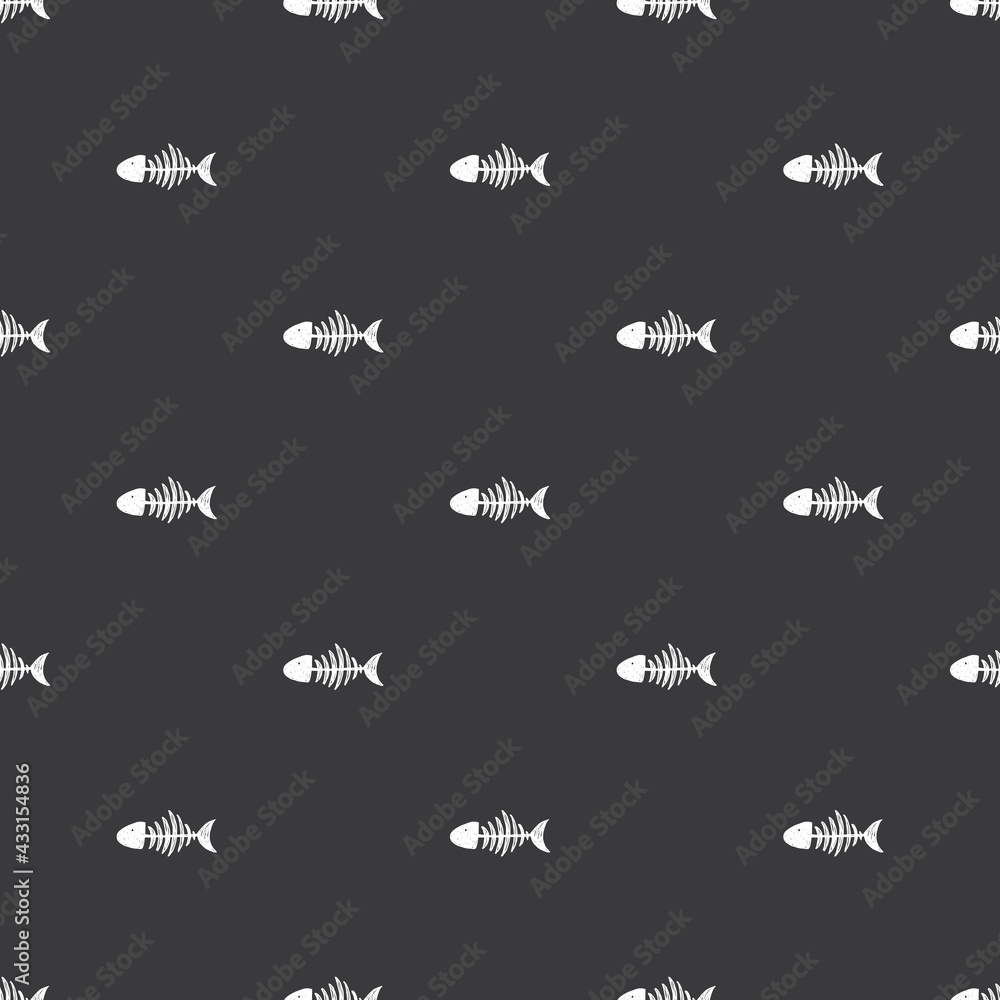 Fish bones Seamless pattern. Fish skeleton sketch, Hand drawn Cartoon ...