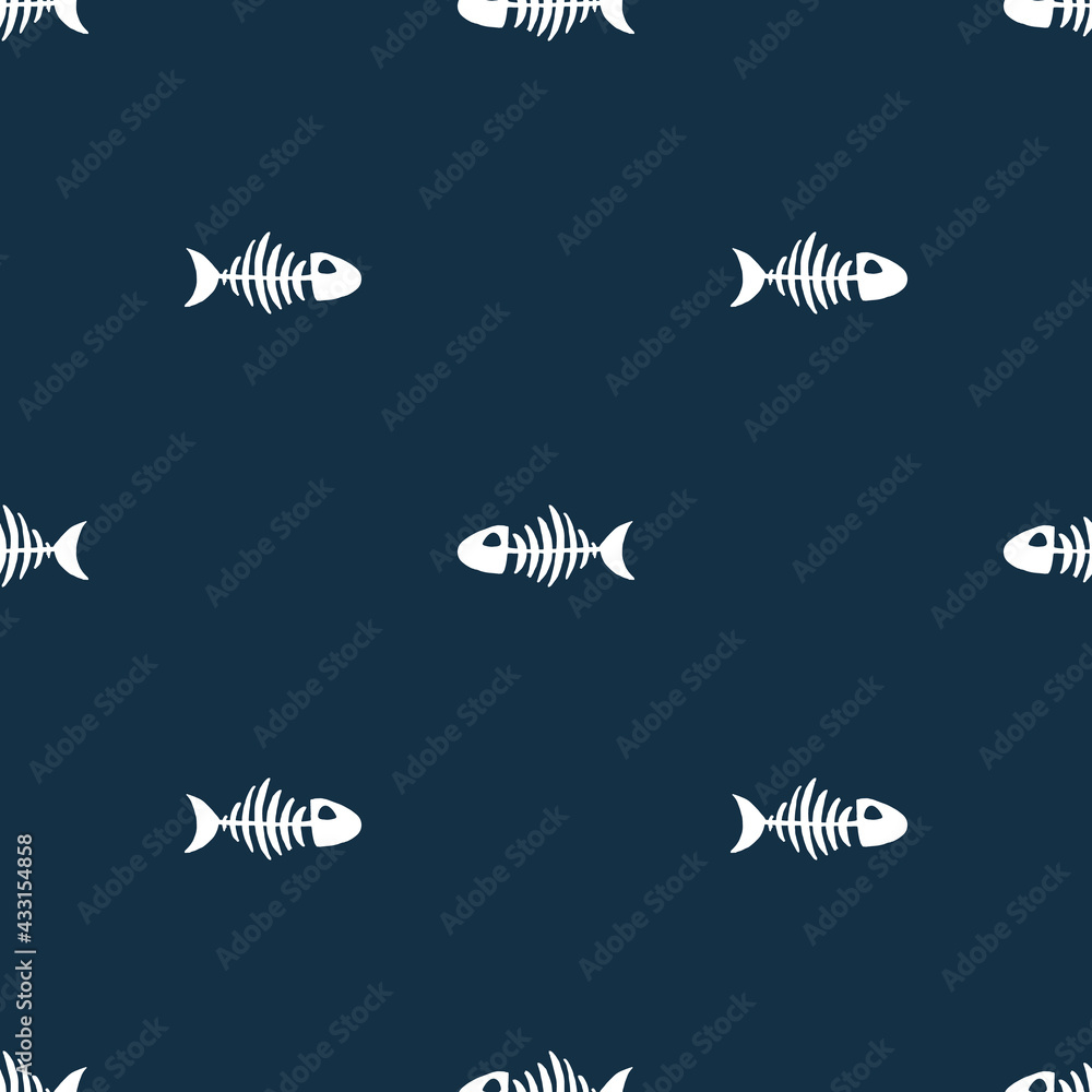 Fish bones Seamless pattern. Fish skeleton sketch, Hand drawn Cartoon ...