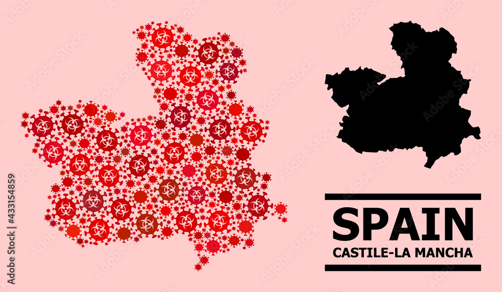 Vector coronavirus mosaic map of Castile-La Mancha Province designed ...