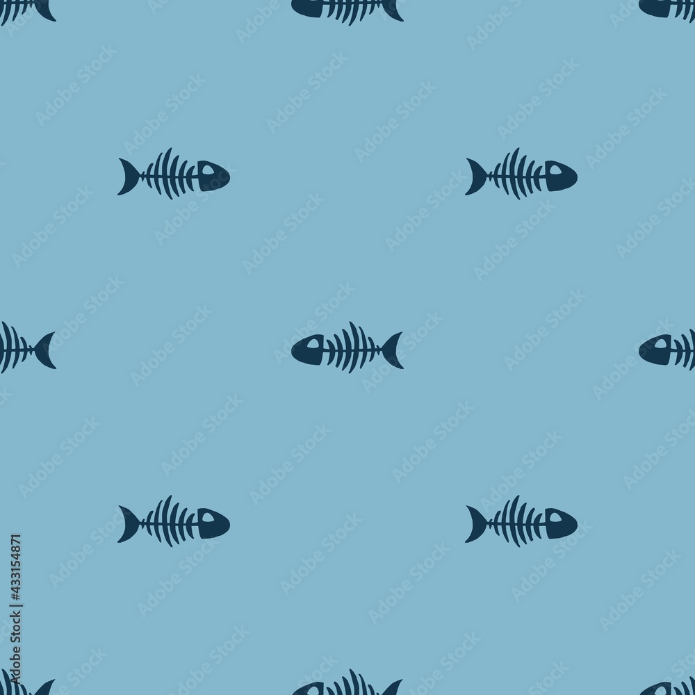 Fish bones Seamless pattern. Fish skeleton sketch, Hand drawn Cartoon ...