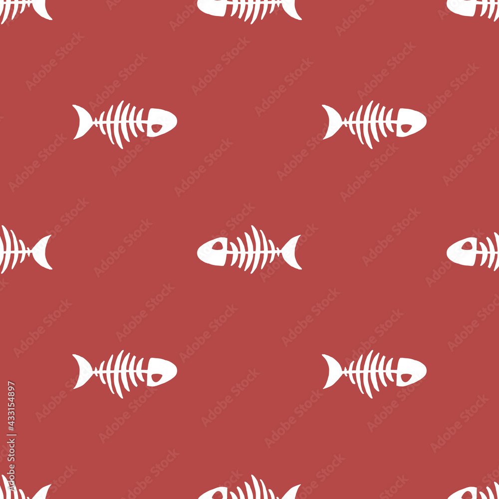 Fish bones Seamless pattern. Fish skeleton sketch, Hand drawn Cartoon ...