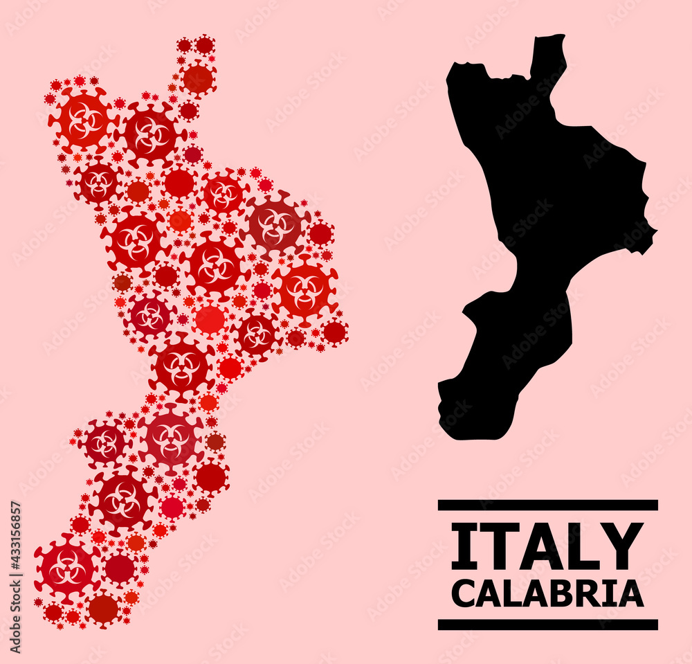 Vector coronavirus collage map of Calabria region created for ...