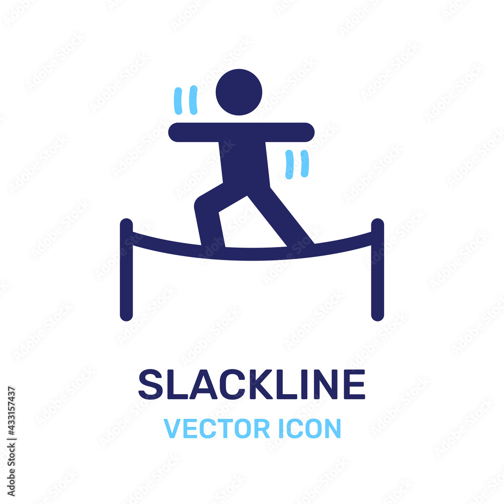 Slackline icon. Man balancing and walking on a tightrope. Stock Vector ...