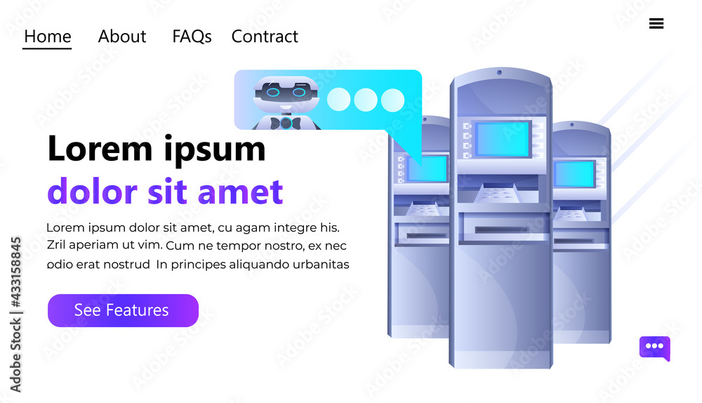ATM money automatic teller machine payment terminals with chatbot robot artificial intelligence ...