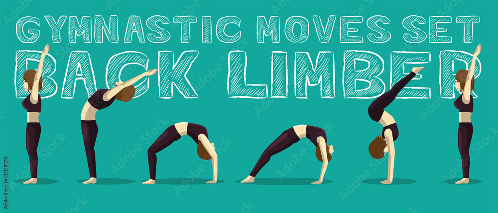 Gymnastic Moves Set Back Limber Manga Cartoon Vector Illustration Stock ...