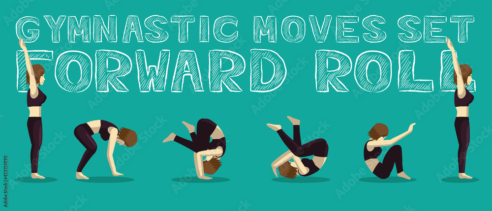 Gymnastic Moves Set Forward Roll Manga Cartoon Vector Illustration ...