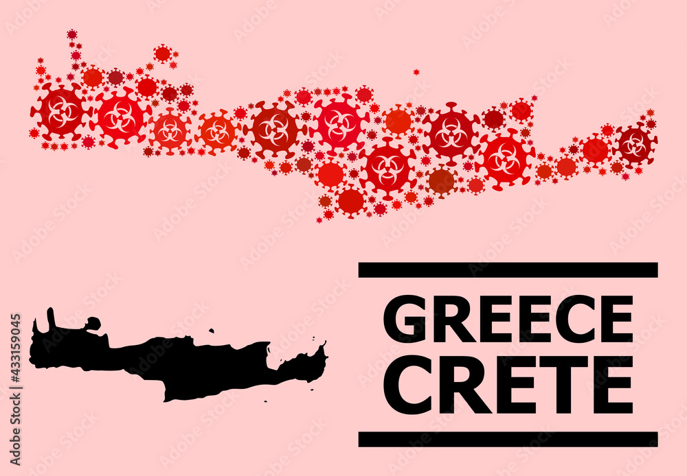 Vector covid-2019 mosaic map of Crete Island combined for vaccination ...