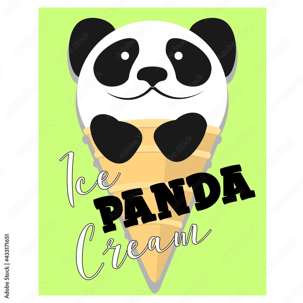 cute panda ice cream poured with chocolate in a cone Stock Vector ...