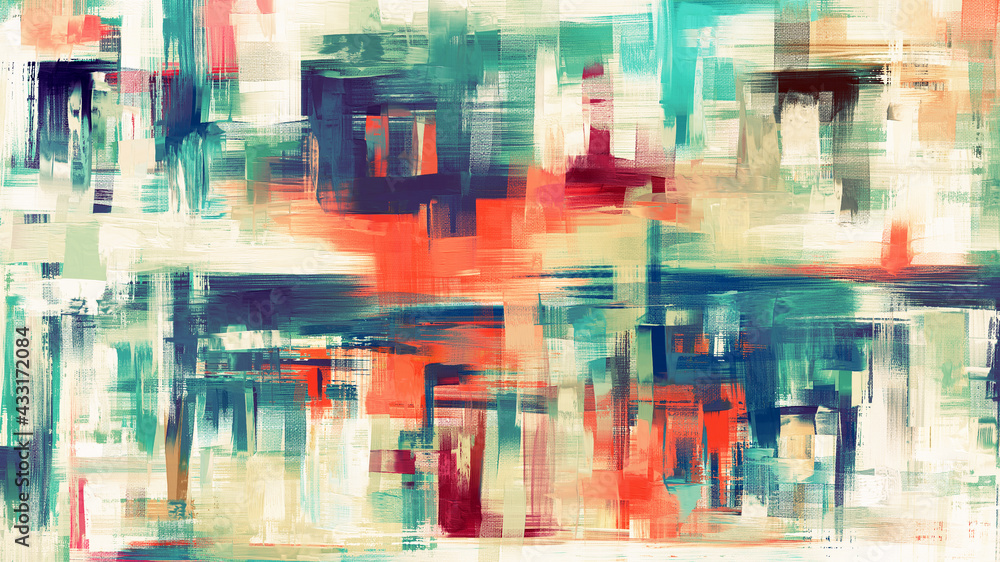 Teal colour hand drawn artwork in contemporary style. Modern art made ...