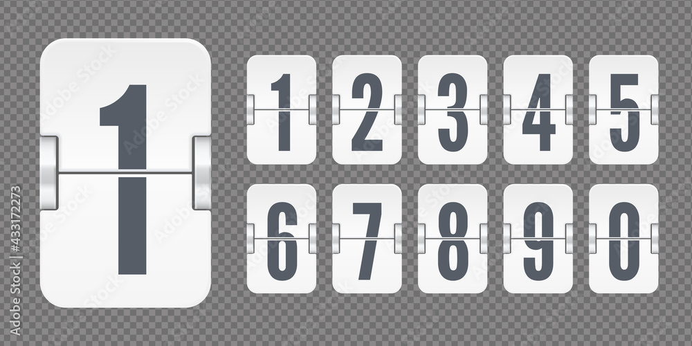 White set of flip numbers on a mechanical scoreboard isolated on dark ...