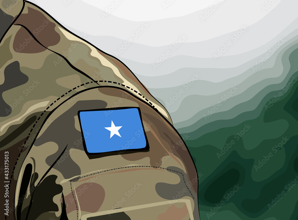 Flag of Somalia on soldier arm. Somali National Army ilustração do ...