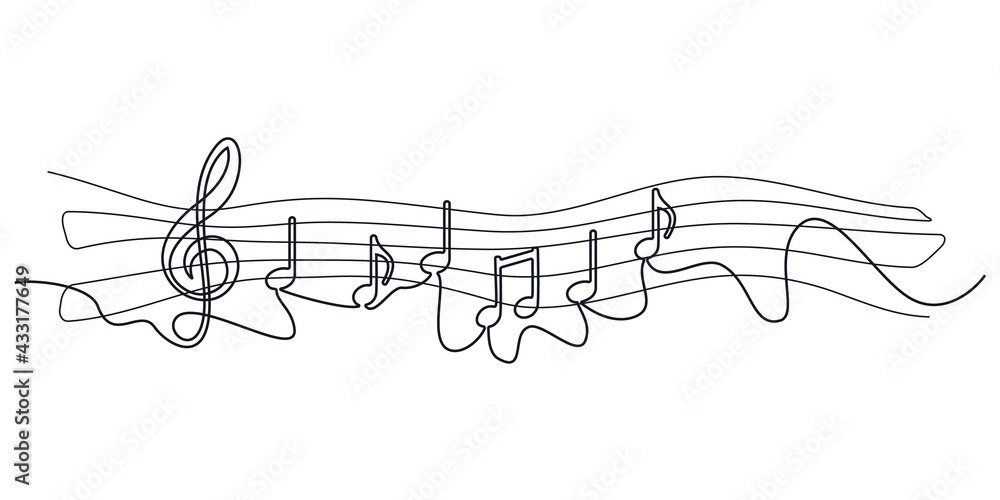 Self drawing musical notes one line. Simple black musical symbolsof ...