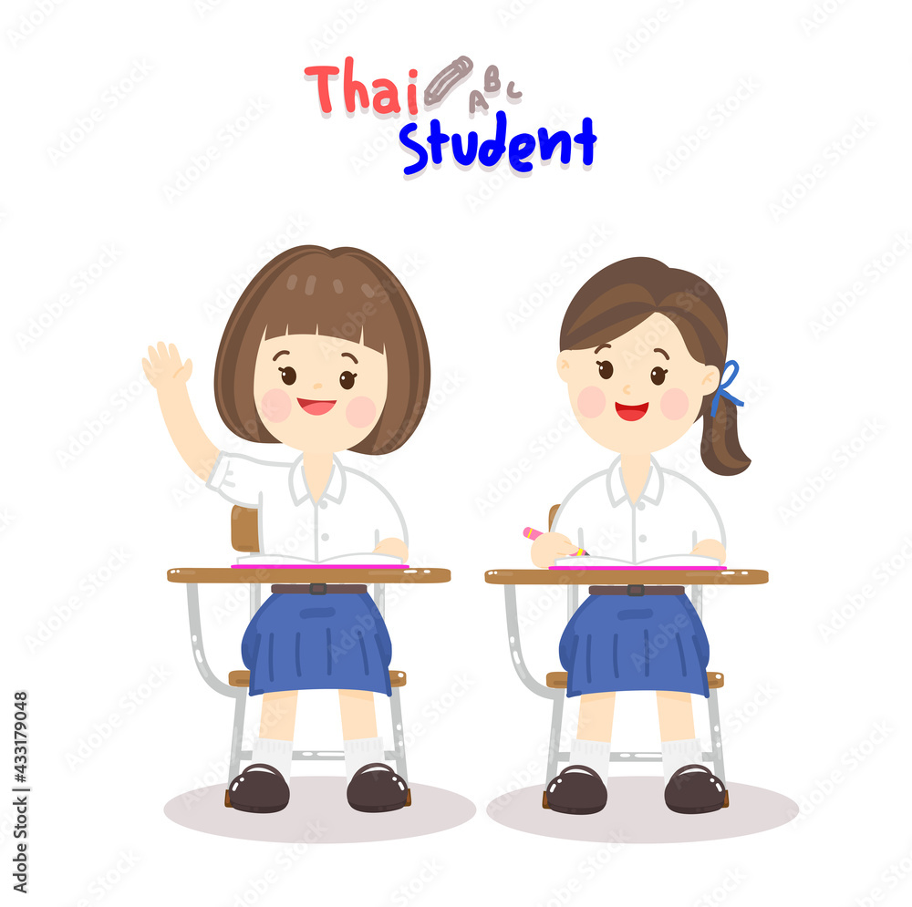 Cartoon Cute Thai Students Character Vector Stock Vector | Adobe Stock