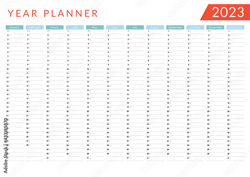 Stockvector 2023 Yearly Wall Planner Calendar Vector Design Template 