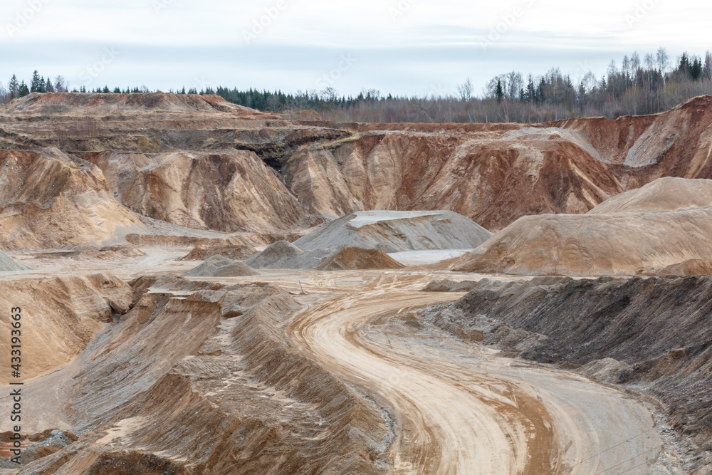 Quarry an open pit mine where get rock, sand and gravel Stock Photo ...