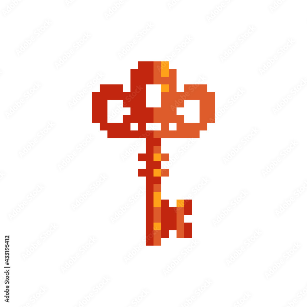 Golden vintage key pixel art icon isolated vector illustration on white ...