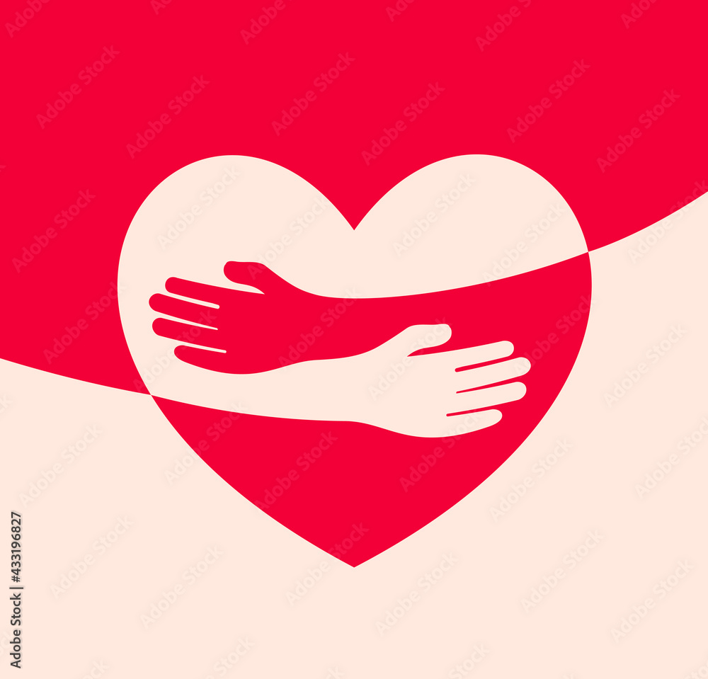 Human hugs in heart shape, hugging hands support and love symbol hugged ...