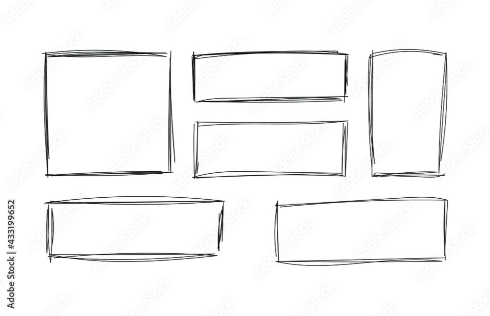 Vector handdrawn squares, drawing frames isolated on white background ...