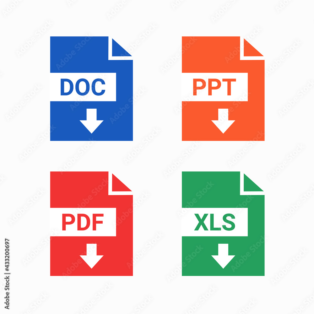 Set Of Of File Type Format And Extension Of Documents Download Doc Ppt Pdf And Xls File