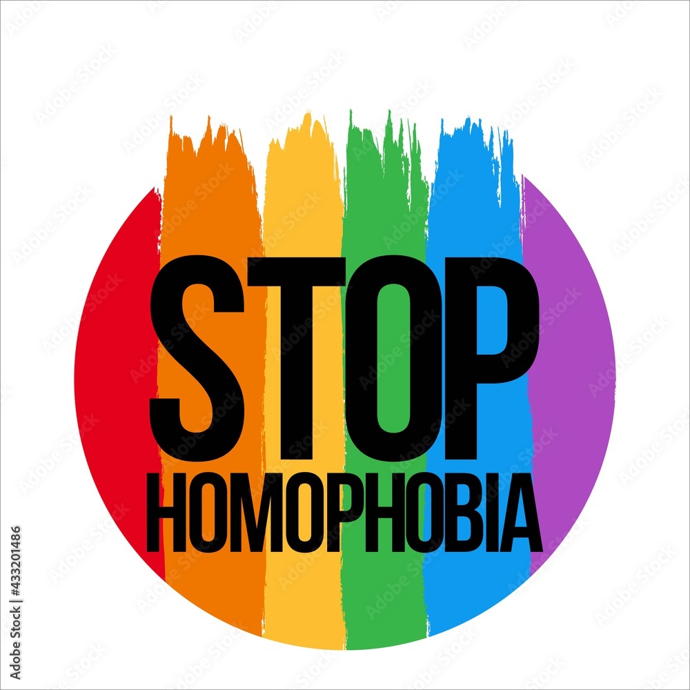 Stop Homophobia with LGBT flag Brush stroke inside round shape vector ...