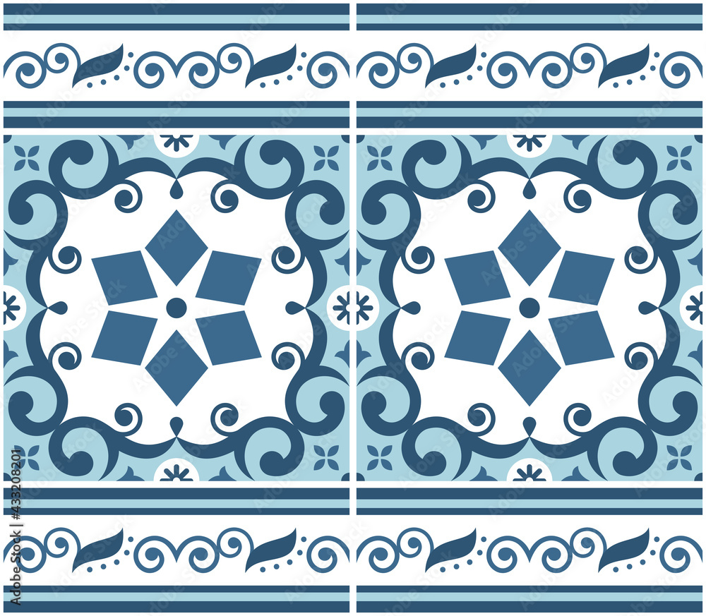 Portuguese Azulejo tile seamless vector pattern, retro design with ...