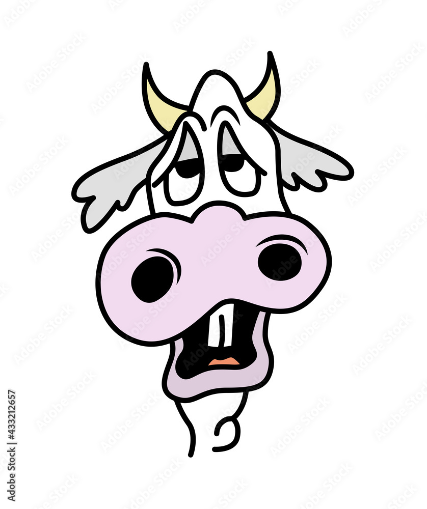 Cute funny complaining tired cow character head, face. Isolated on ...