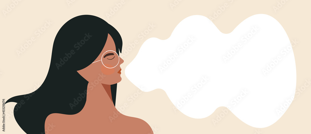 Calm breathing woman with closed eyes Wellness female character ...