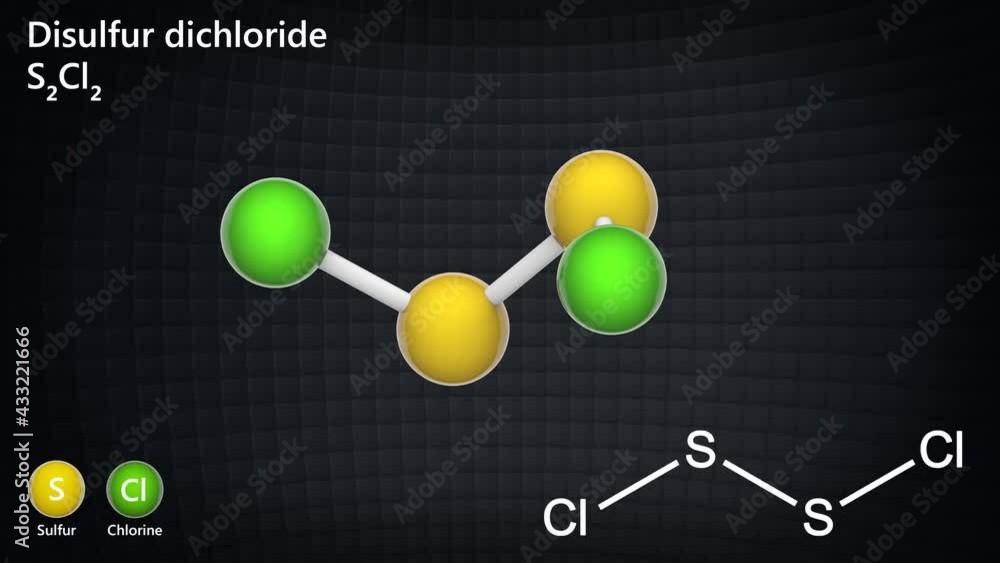 Disulfur dichloride, formula S2Cl2 or Cl2S2. Used for manufacturing ...