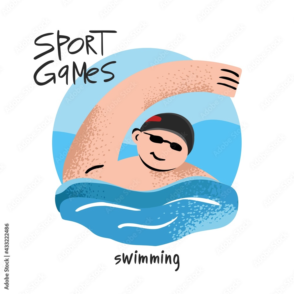 Decorative sign of a man swimming in the pool on the background of a ...