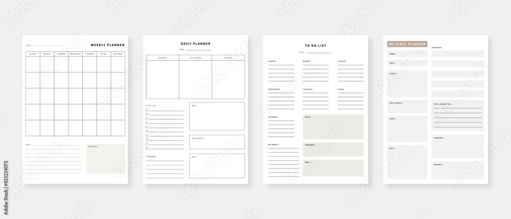 Modern planner template set. Set of planner and to do list. Monthly ...