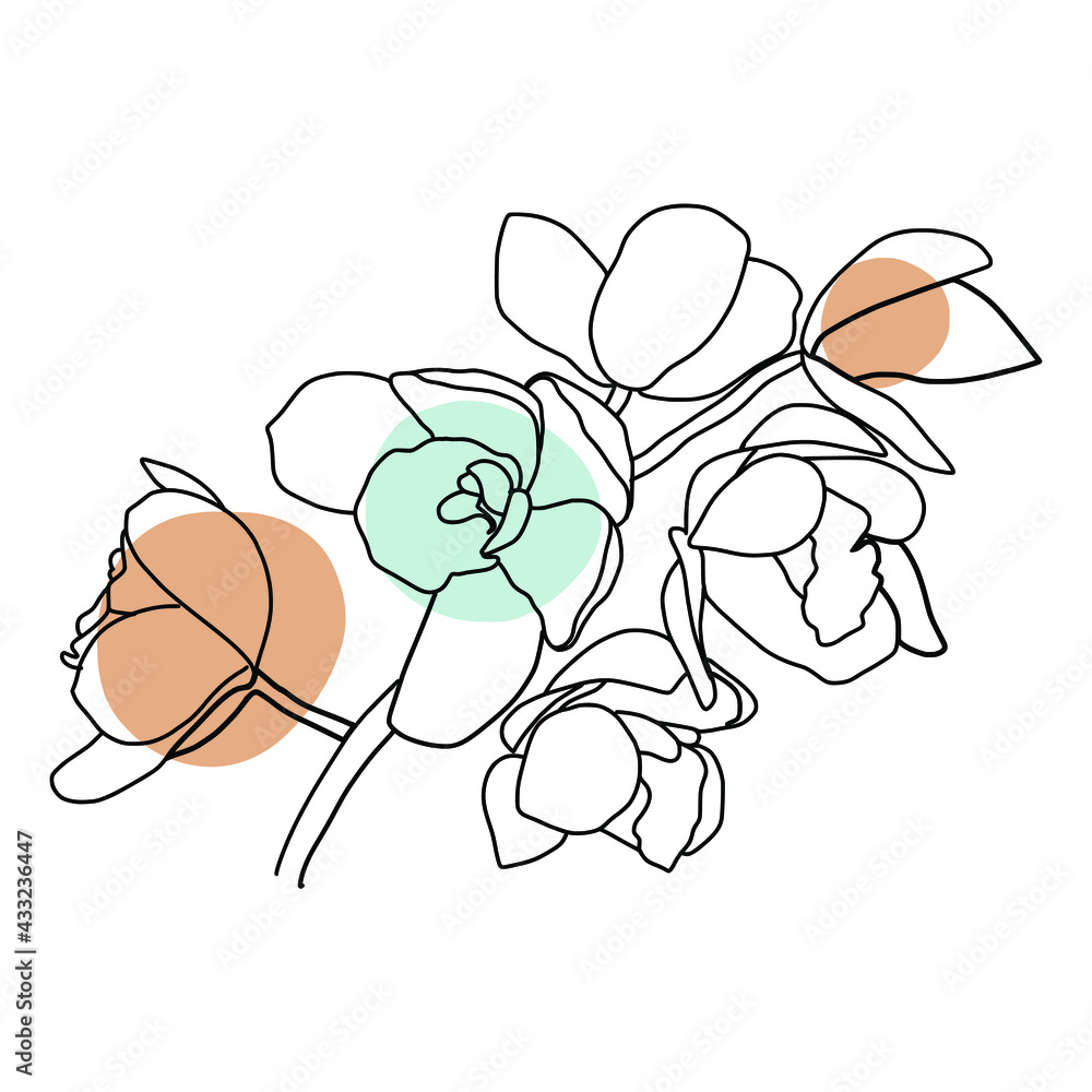 Abstract continuous line drawing. The beautiful flowers. เวกเตอร์สต็อก ...