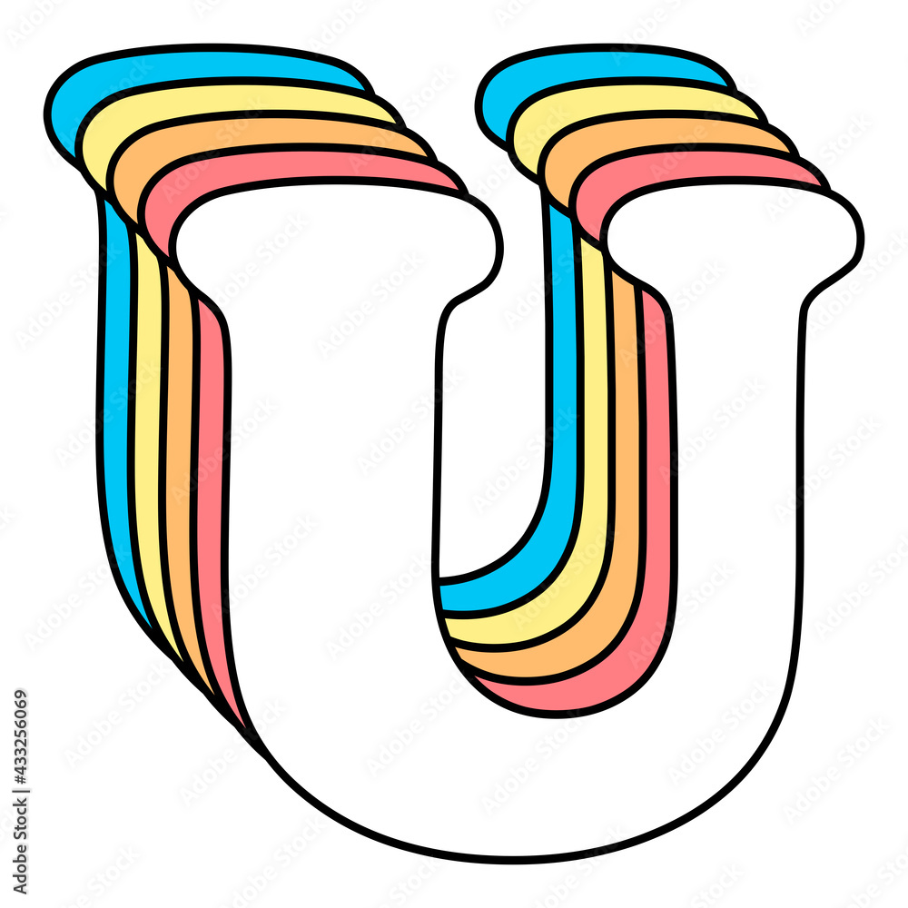 Letter U Monogram Letters Retro Font Rainbow Cute Pretty Aesthetic ...