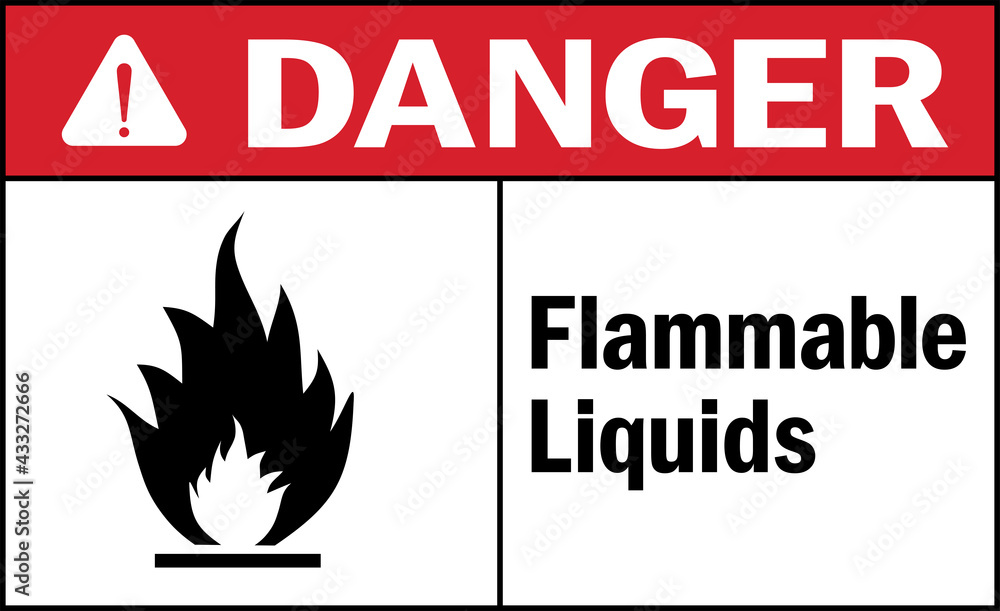 Flammable liquids danger Sign. Harmful chemicals safety signs and ...