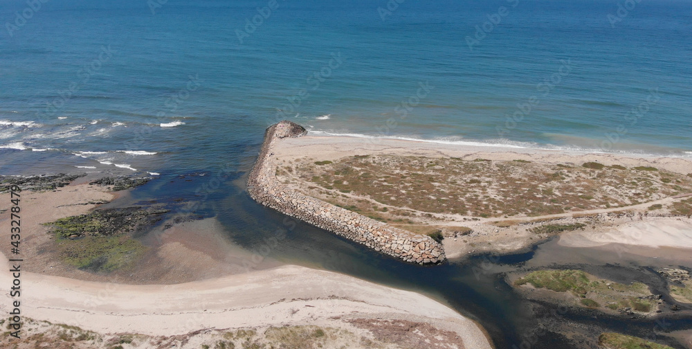 DRONE AERIAL VIEW: The mouth and estuary of Neiva River in Castelo do ...