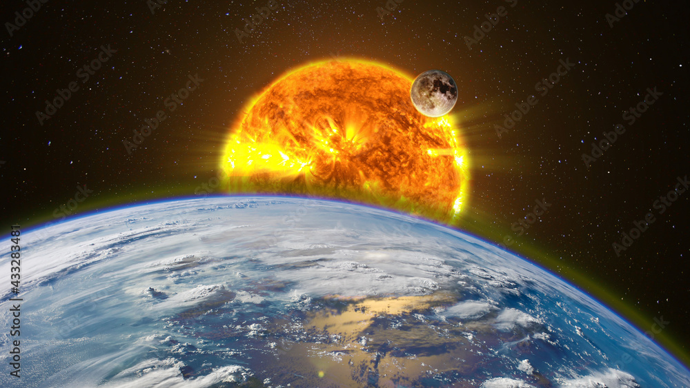 Planet Earth and the Sun. Elements of this image furnished by NASA ...