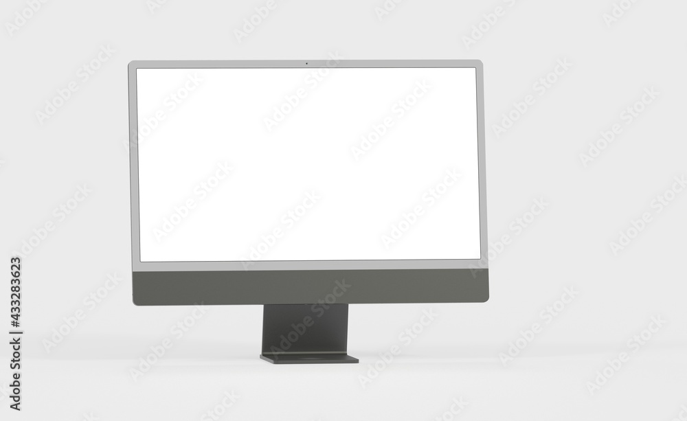 Computer display mock up with blank white screen. Stylish desktop ...